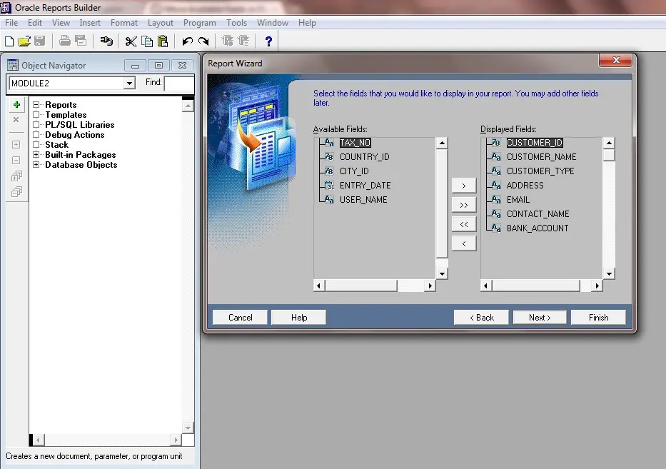Oracle Move Available Fields In Displayed Fields In Rreports Oracle 11g Coder Tutorial
