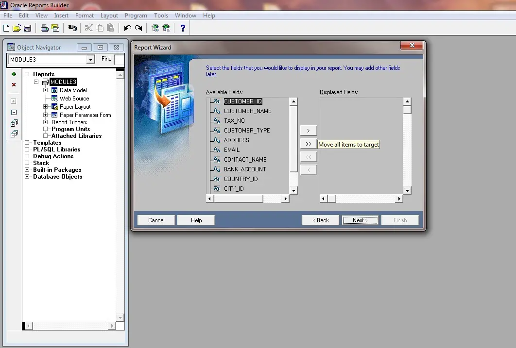Oracle Move Available Fields In Displayed Fields In Rreports Oracle 11g Coder Tutorial